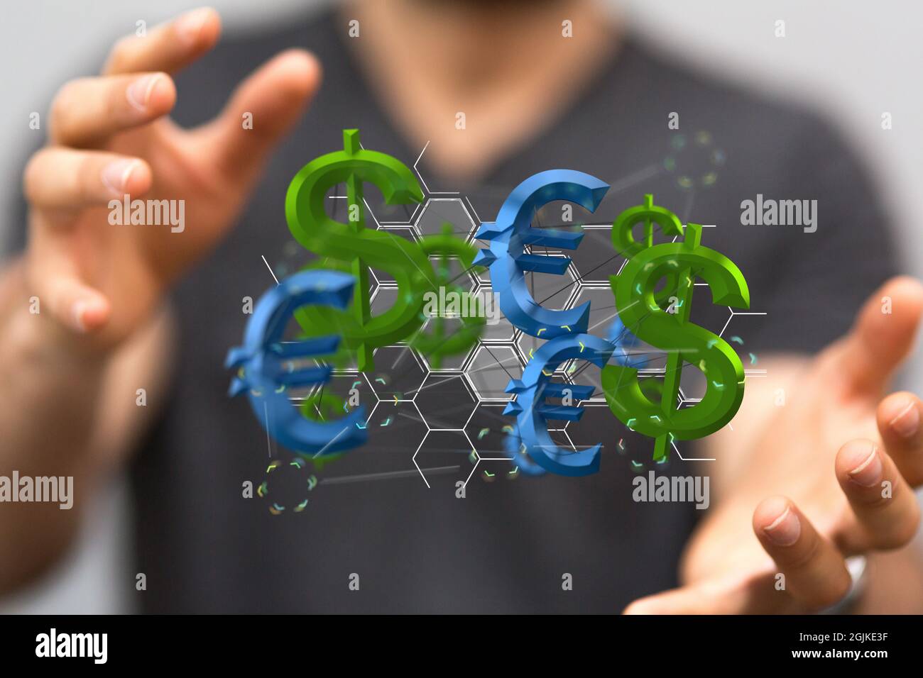 3D modeling of the main world currency theme and dollar and euro ...