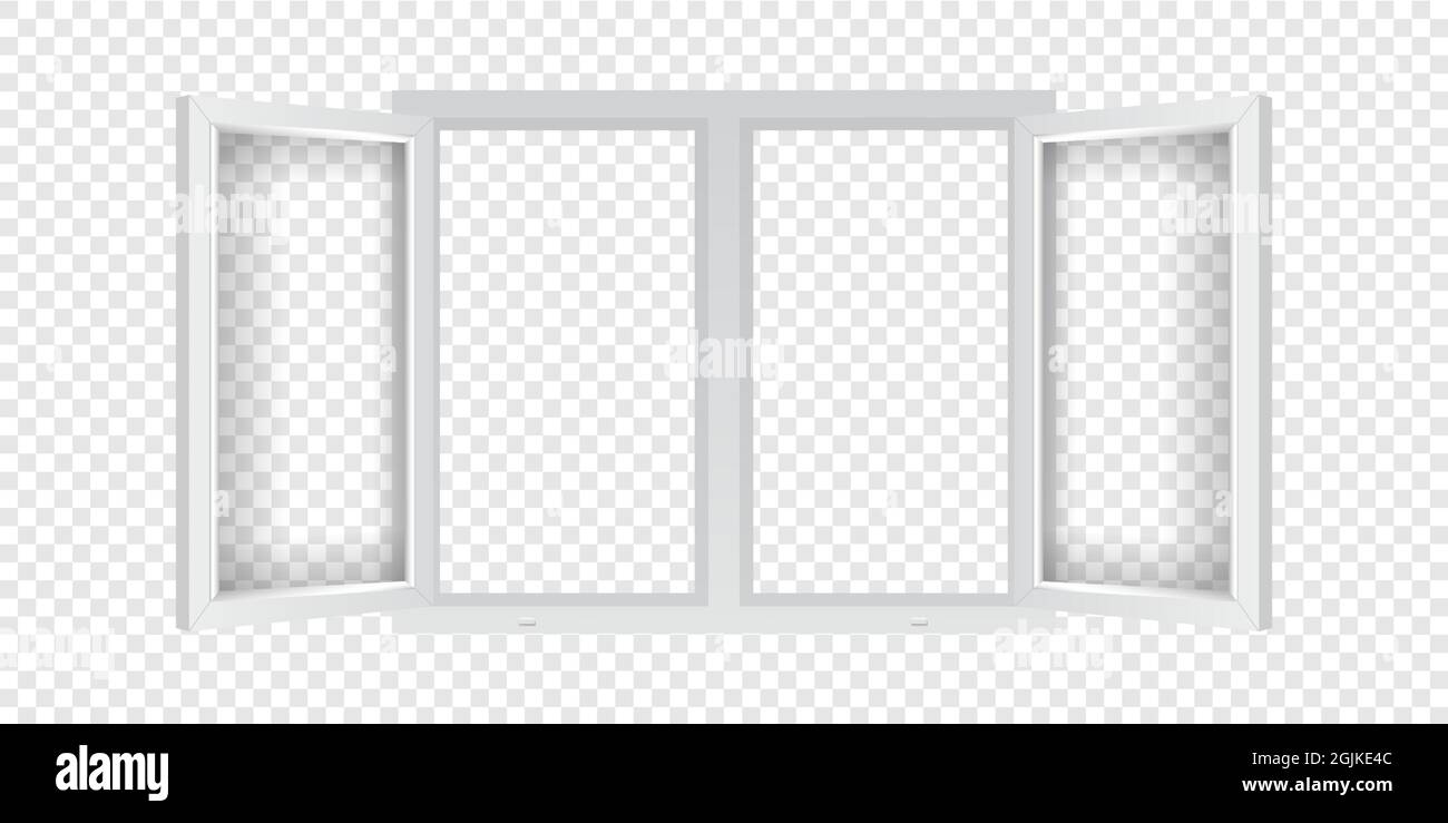Double PVC window mockup template. Realistic plastic window with open ...