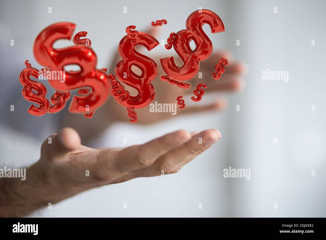Shot of red law and justice conceptual figures over human hands on a ...