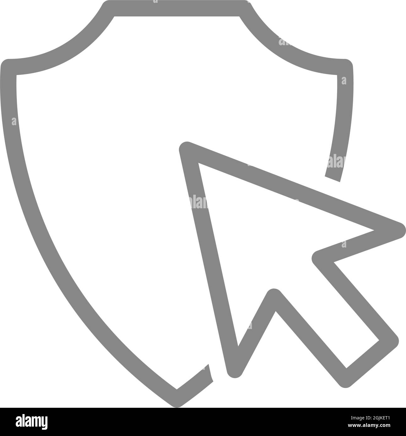 Protective shield with web cursor line icon. Protection, security sign ...