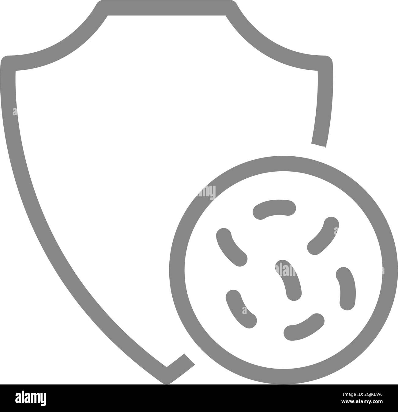 Protective shield and bacteria line icon. Microbes, viruses ...
