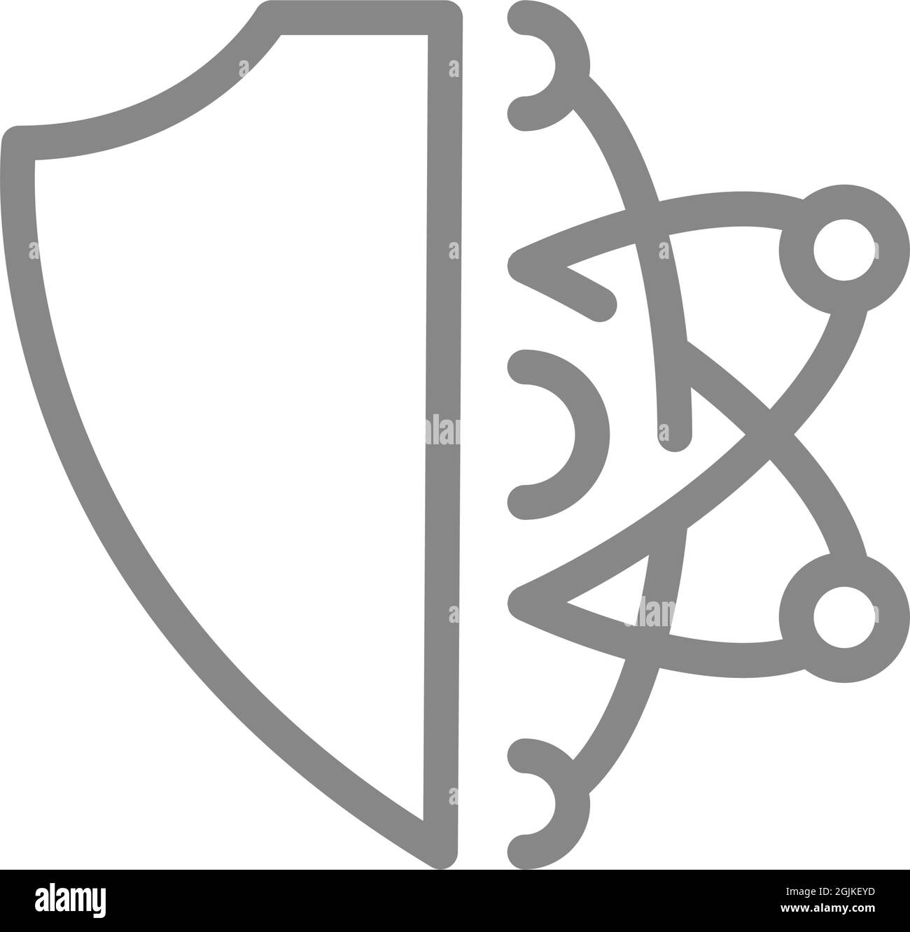 Protective shield with atom line icon. Atomic energy, peaceful energy ...