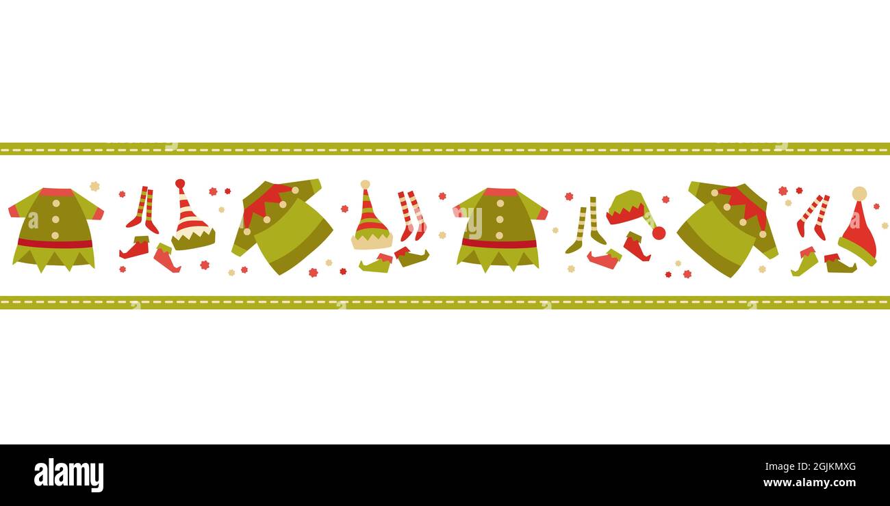 Christmas Elf costume cute vector seamless border Stock Vector Image ...