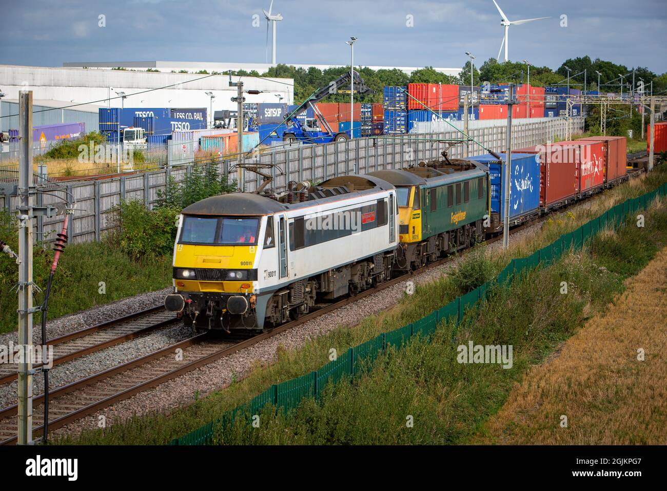 Freightliner Class 90's 90011 & 90016 passing DIRFT north Stock Photo ...
