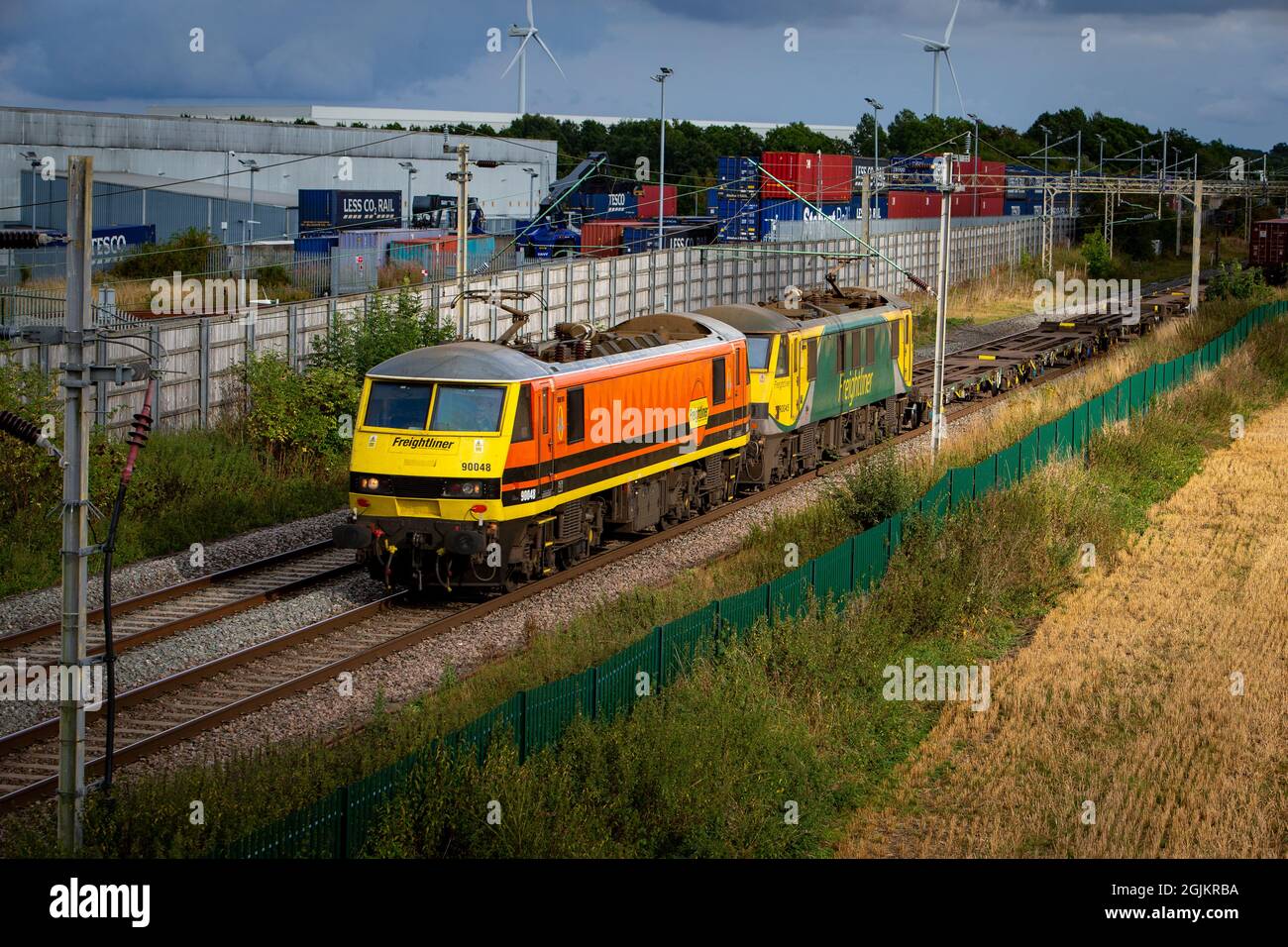Freightlner Class 90's 90048 & 90045 passing DIRFT north Stock Photo ...