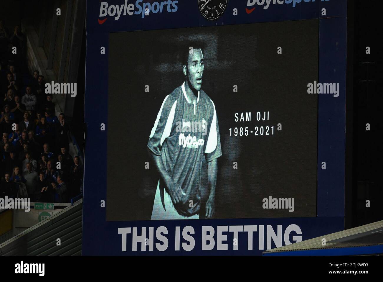 Sam Oji is remembered on the big screen on the 36 minute of the game ...