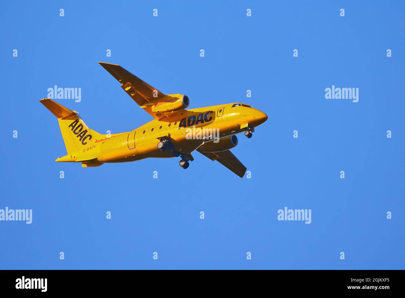NUREMBERG, GERMANY - JANUAR 10 2021: German ADAC, Yellow air ambulance ...