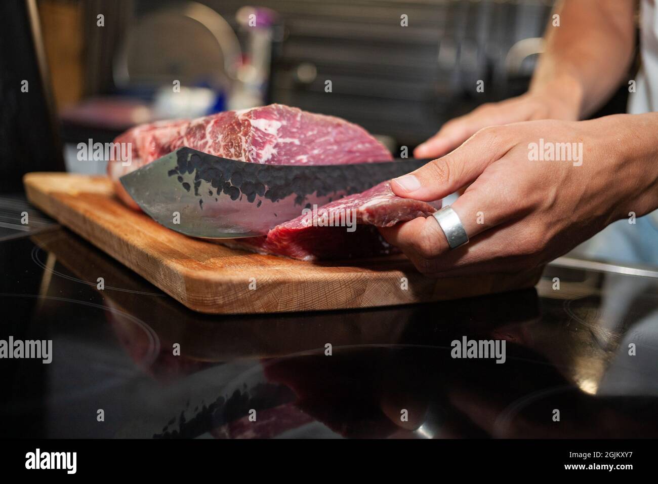 Raw Picanha steak cut on a wooden plate Stock Photo - Alamy