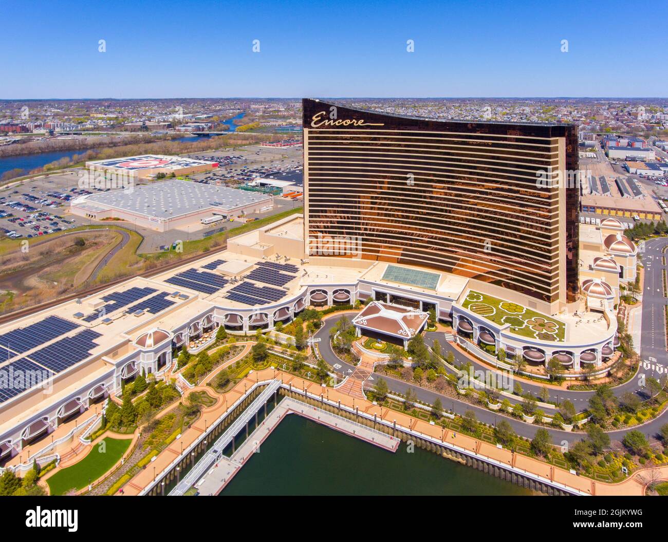 Aerial view of Encore Boston Harbor in City of Everett, Boston ...