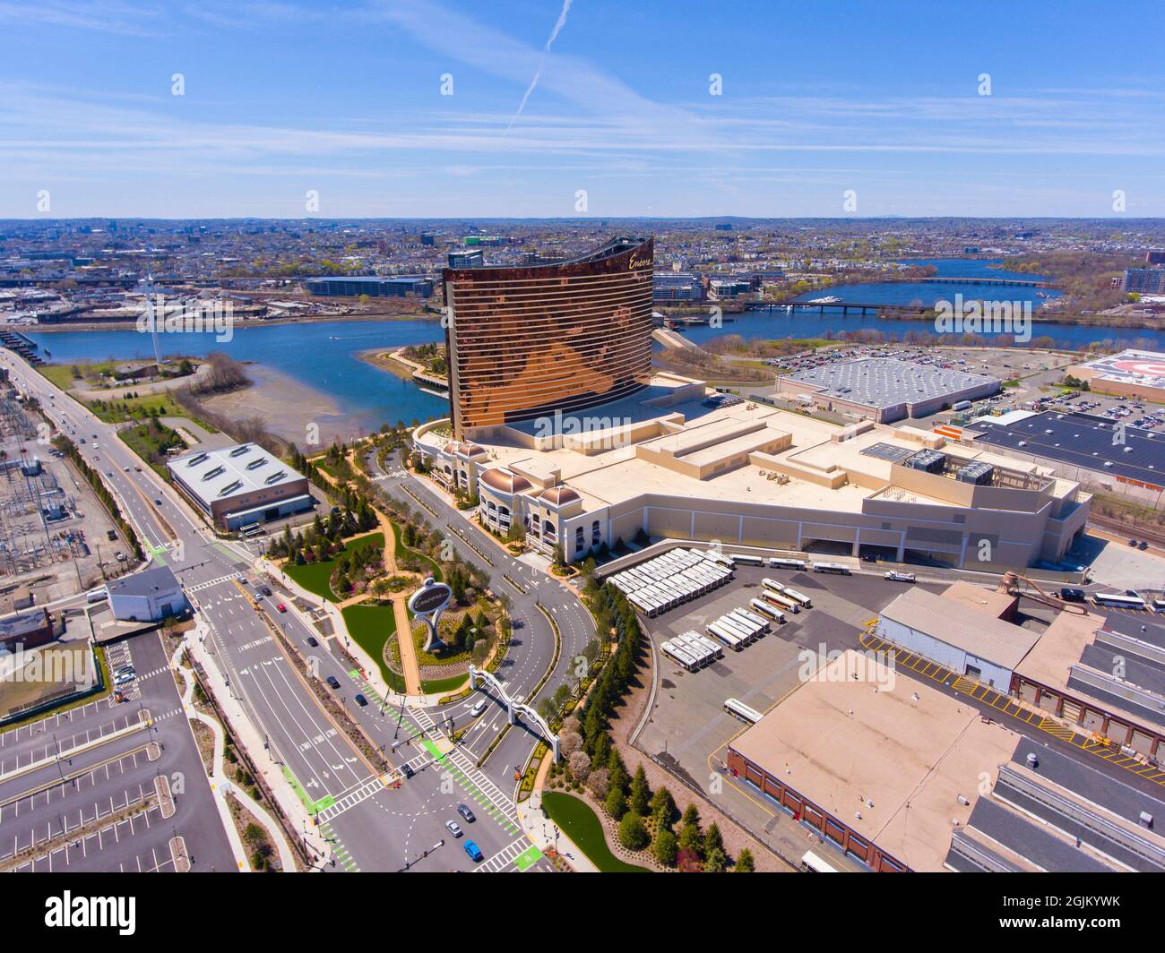 Aerial view of Encore Boston Harbor in City of Everett, Boston ...