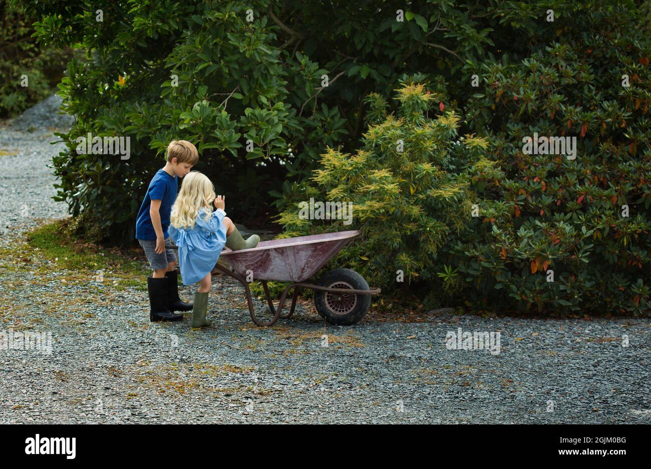 Boy girl playing farm hi-res stock photography and images - Alamy
