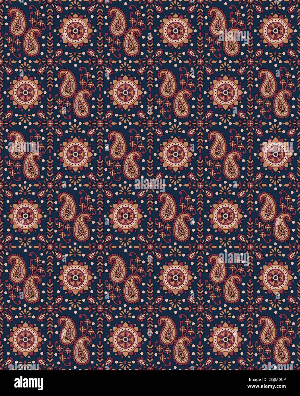 Seamless mosaic paisley pattern in dark blue and brown tones Stock ...