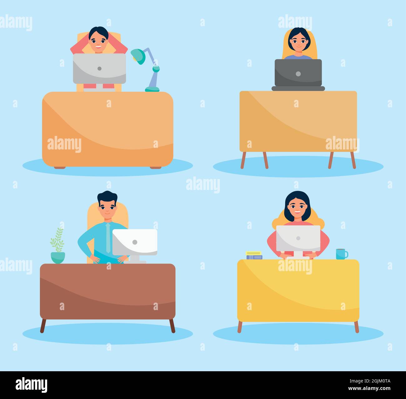 people working at desks set Stock Vector Image & Art - Alamy