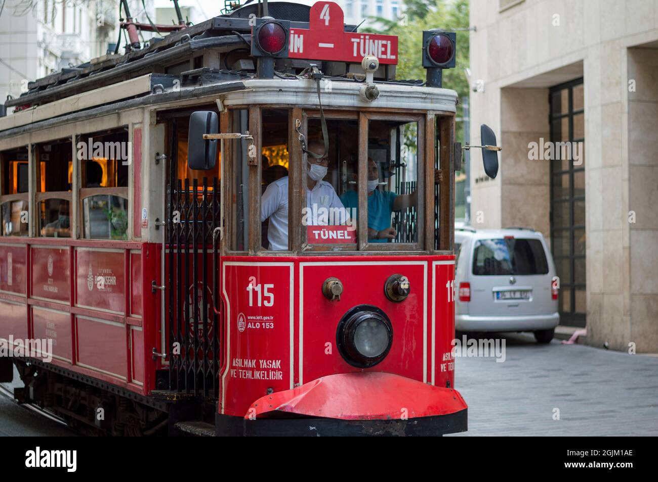 09 05 2021 Istanbul Turkey Tram line at famous Taksim Square Tarlabasi ...