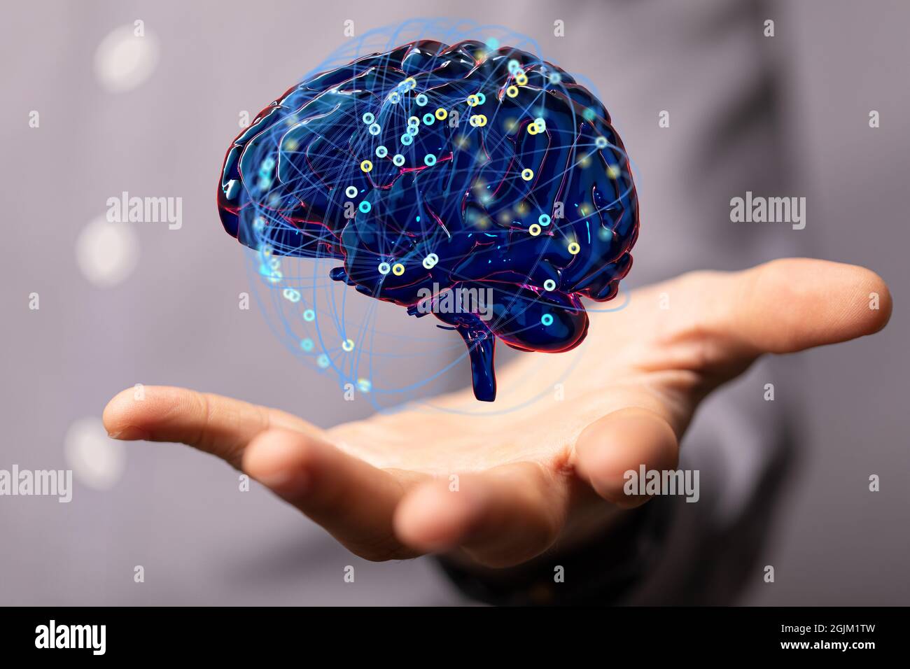 3d model of a wired brain illustration in artificial intelligence style ...