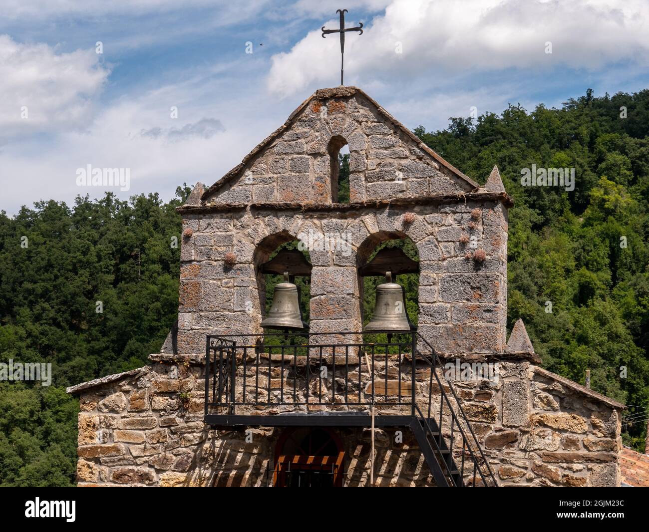 Closeup of a unique belfry of an old brick church Stock Photo - Alamy