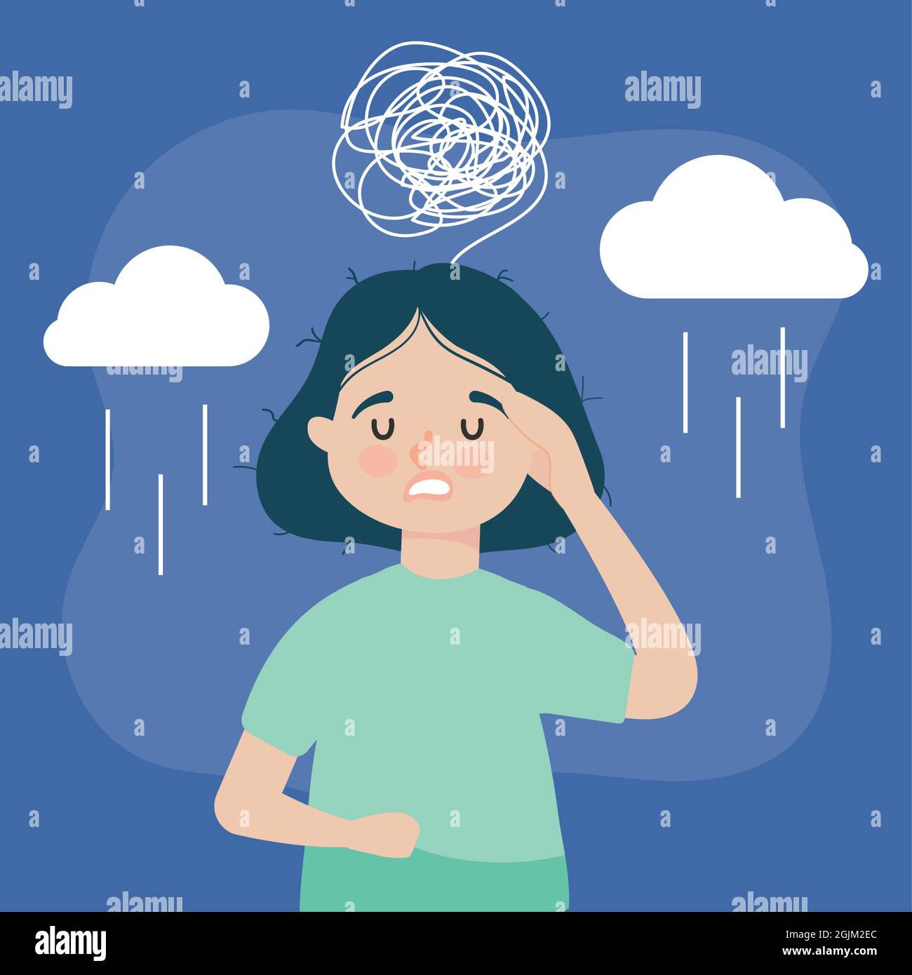stressed woman illustration with clouds around Stock Vector Image & Art ...