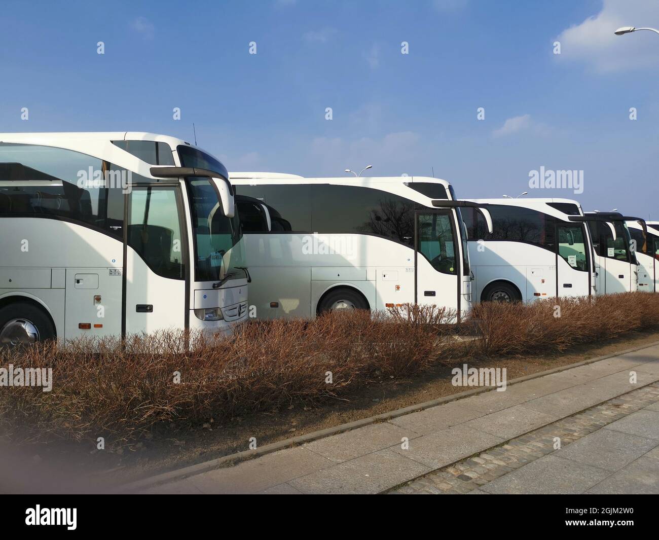 WROCLAW, POLAND - Mar 25, 2021: The sightseeing buses parked near the ...