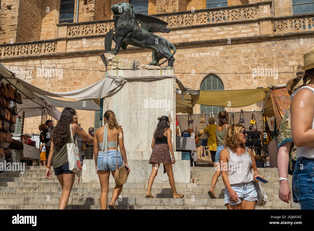 Sineu, Spain; september 08 2021: Weekly street market of food, crafts ...