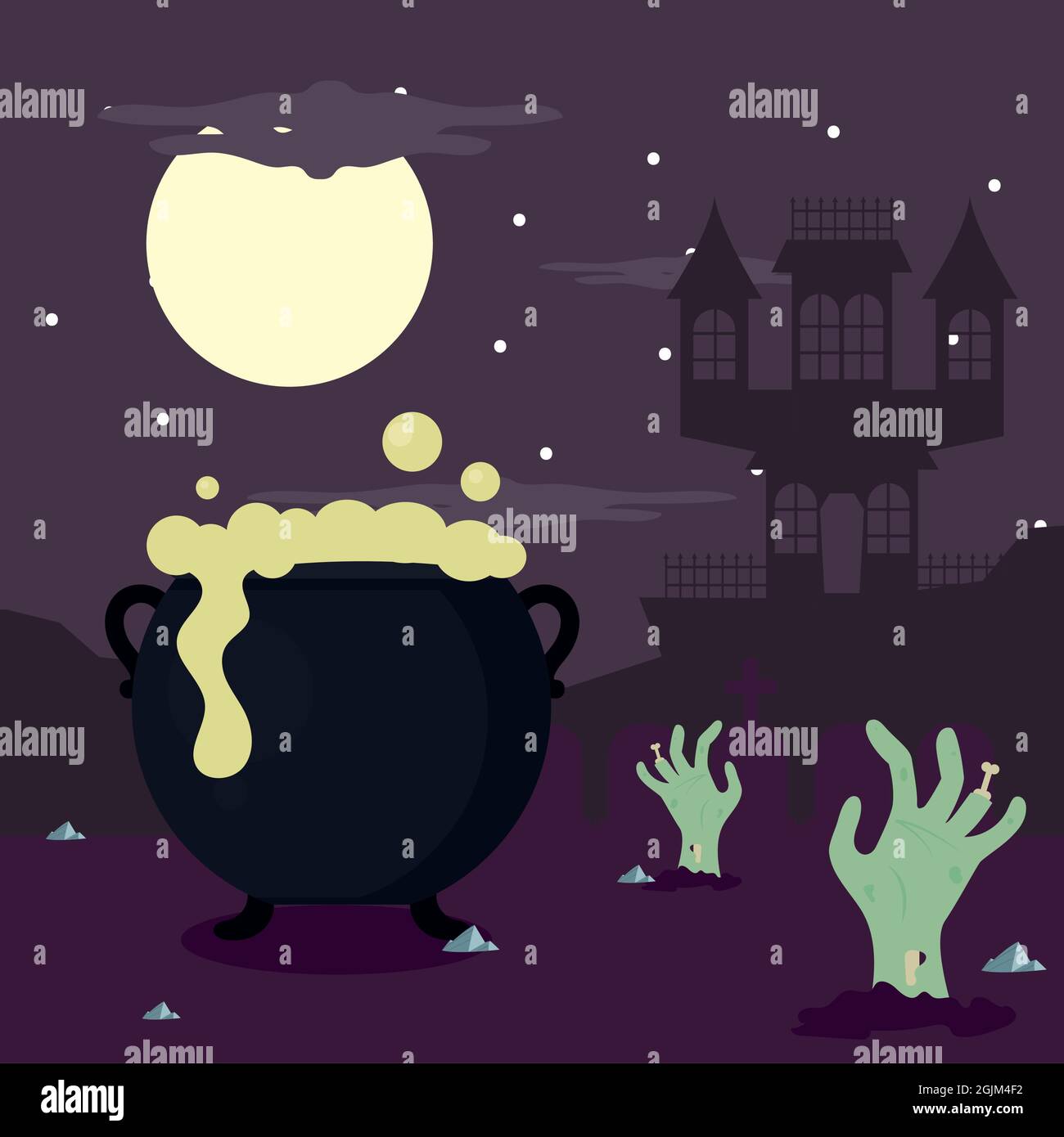halloween sombie hand and cauldron scene Stock Vector Image & Art - Alamy