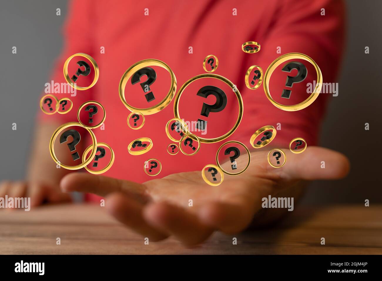 3D rendering of a Businessman solving a problem with digital question marks Stock Photo - Alamy