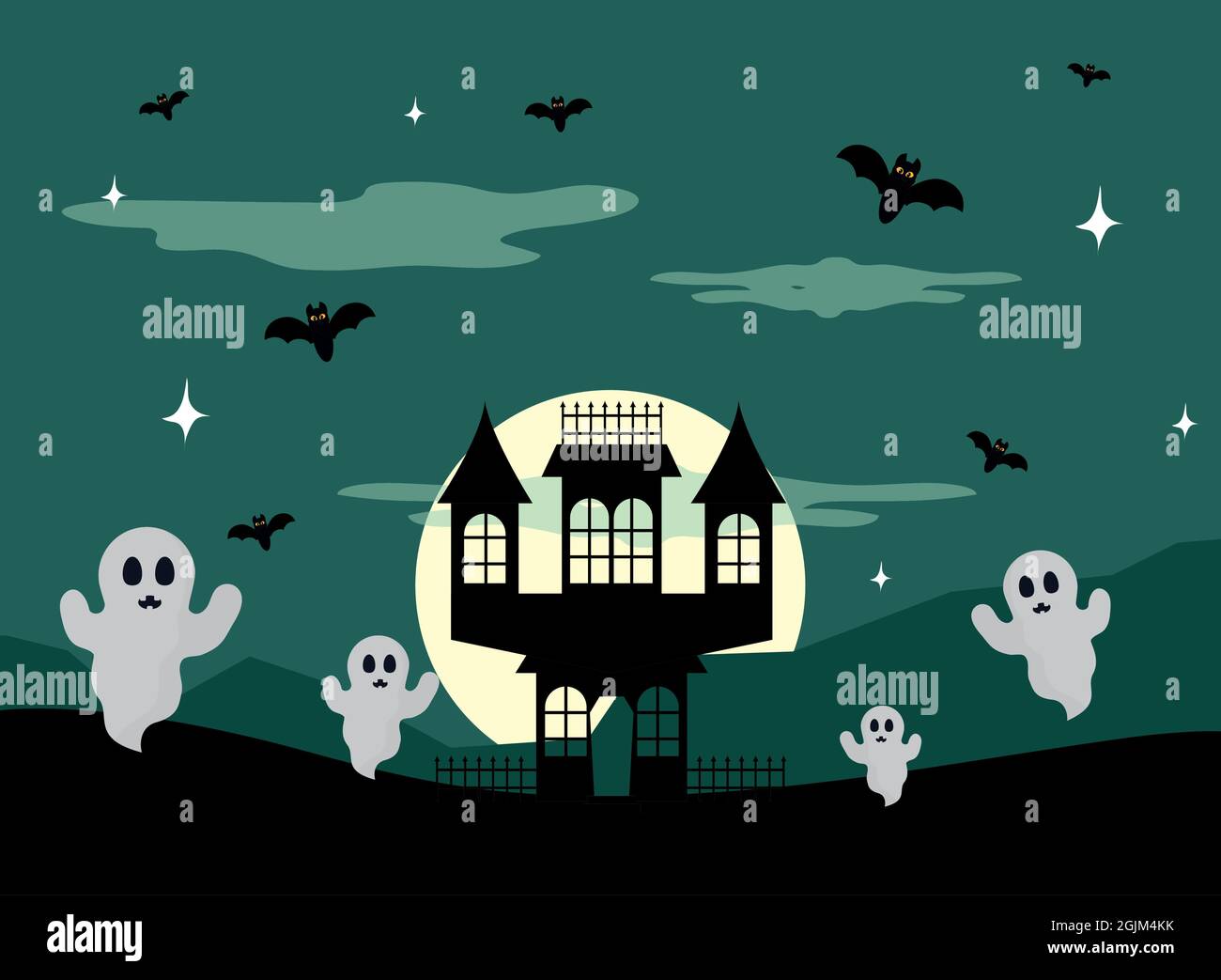 halloween castle and ghosts scene Stock Vector Image & Art - Alamy