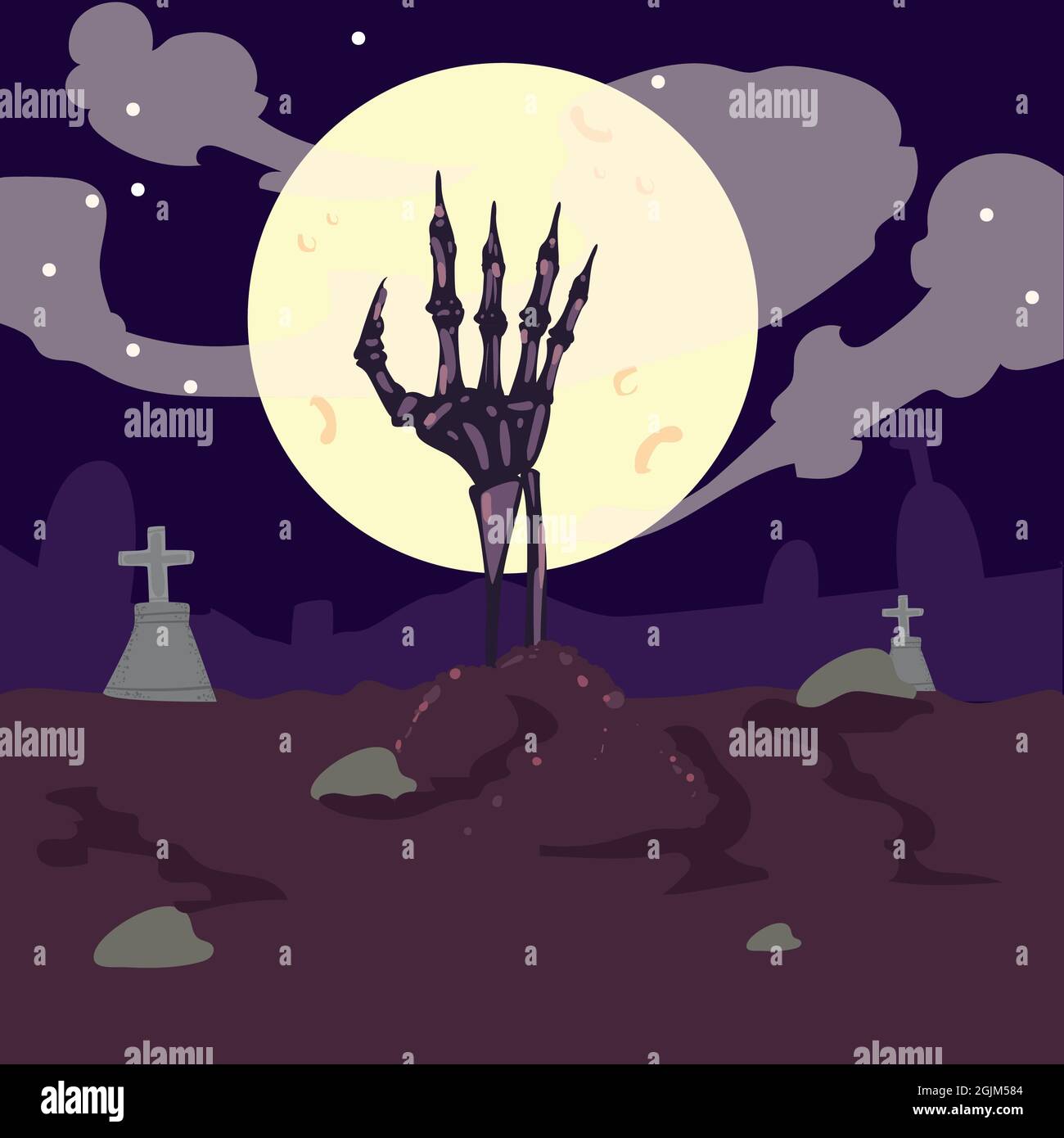 halloween cemetery with death hand scene Stock Vector Image & Art - Alamy