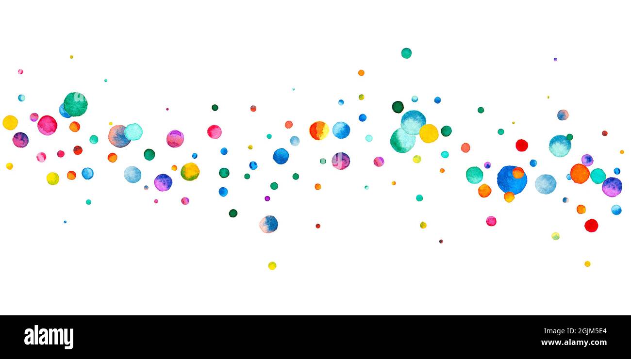 Watercolor confetti on white background. Adorable rainbow colored dots ...