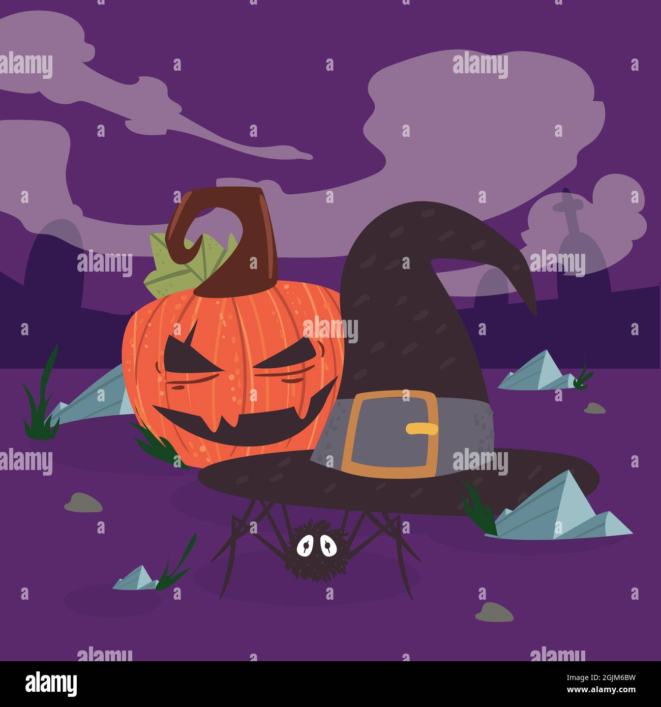 halloween pumpkin and witch hat scene Stock Vector Image & Art - Alamy