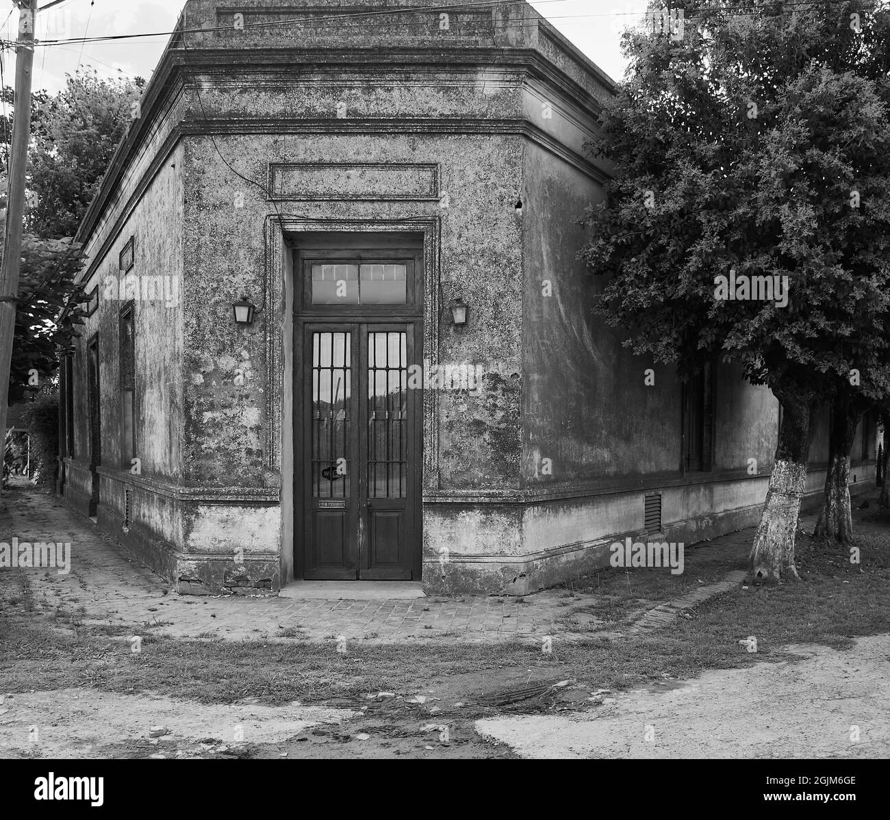 Grayscale shot of an old country brick house Stock Photo - Alamy