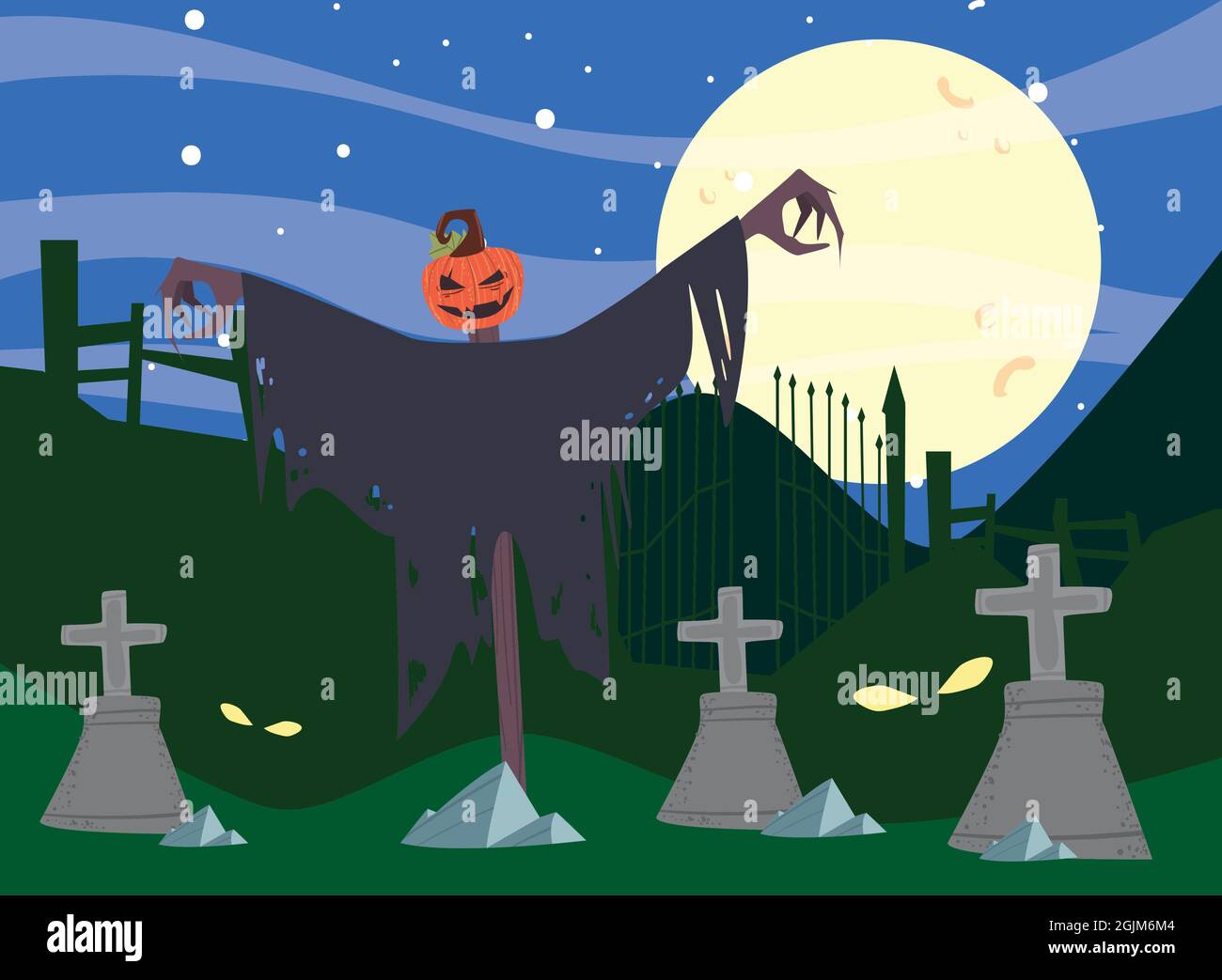 halloween cemetery with scarecrow scene Stock Vector Image & Art - Alamy