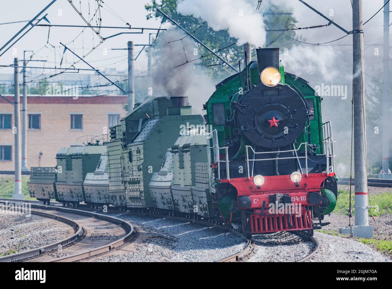 Moscow, Russia - August 27, 2021: Armoured retro steam train moves ...