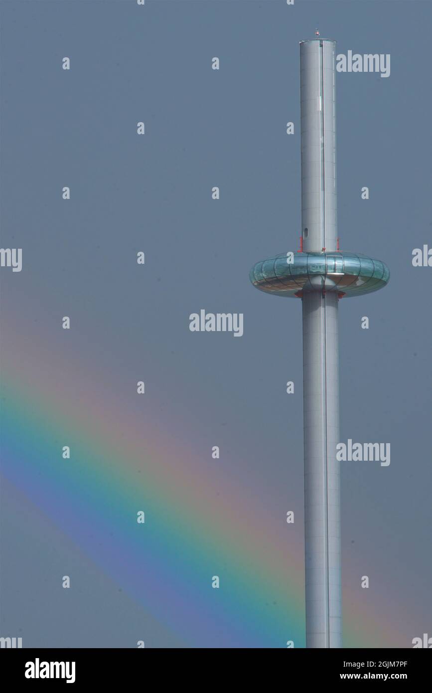 The i360 observation tower with rainbow. Brighton & Hove, Sussex ...