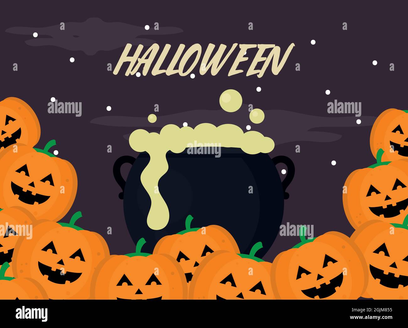 halloween pumpkins and cauldron scene Stock Vector Image & Art - Alamy
