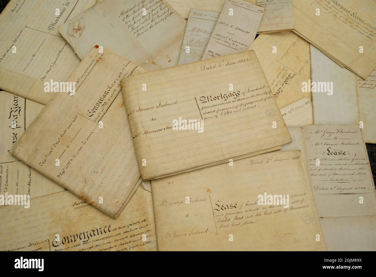 Old handwritten documents - Leases, Mortgages, Conveyances. Deeds Stock ...