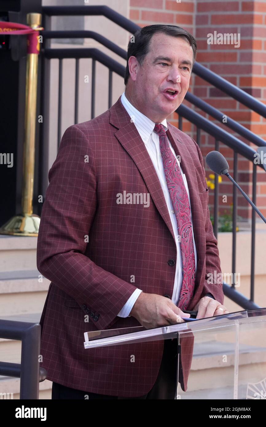 Southern California Trojans athletic director Mike Bohn speaks during a ...