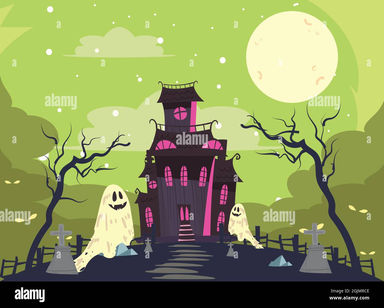 halloween castle and ghosts scene Stock Vector Image & Art - Alamy
