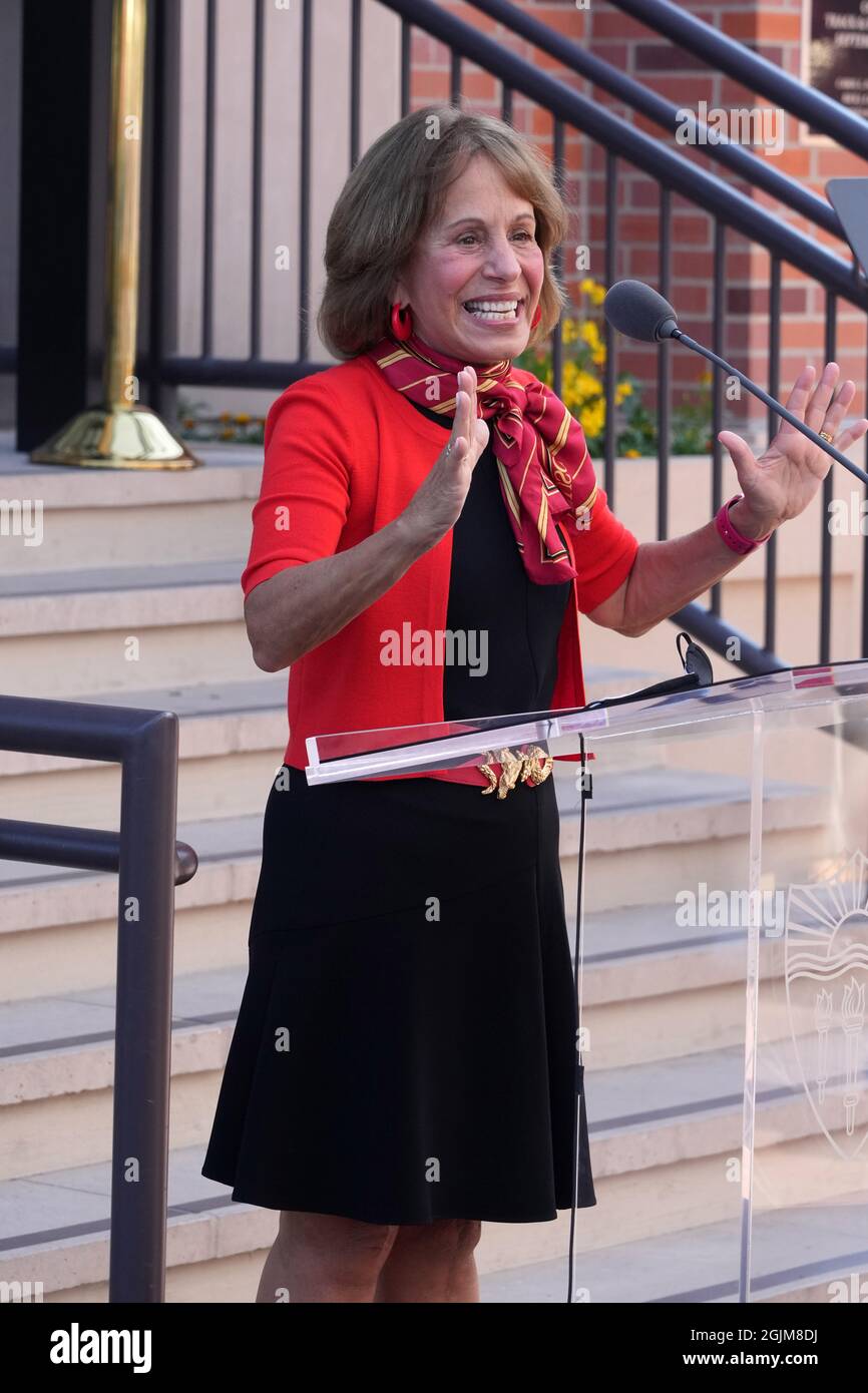 Southern California Trojans president Carol Folt speaks during a ...