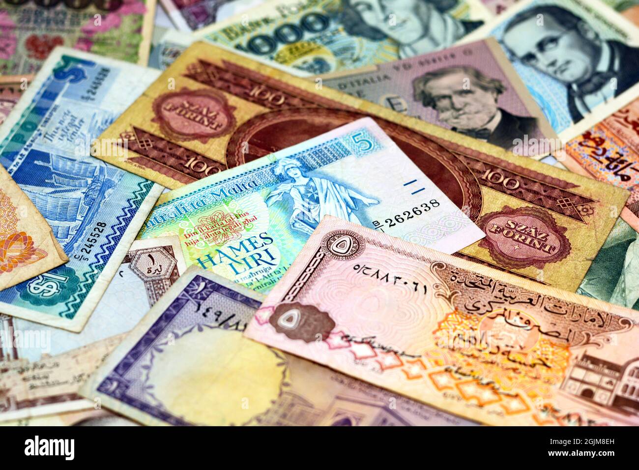 Colorful old World Paper Money background, Banknotes of different ...