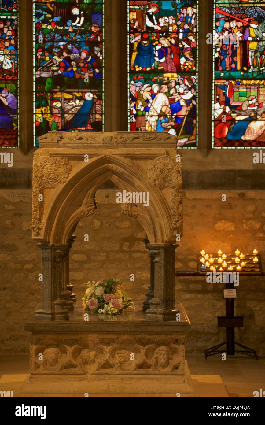 The Shrine platform of St Frideswide and stained glass depicting her ...