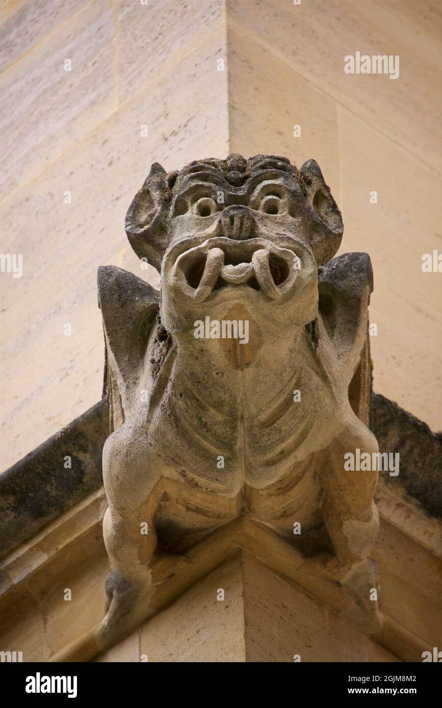 Stone carved gargoyle of a mythical creature. Christ Church College ...