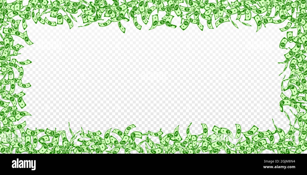 American dollar notes falling. Small USD bills on transparent ...