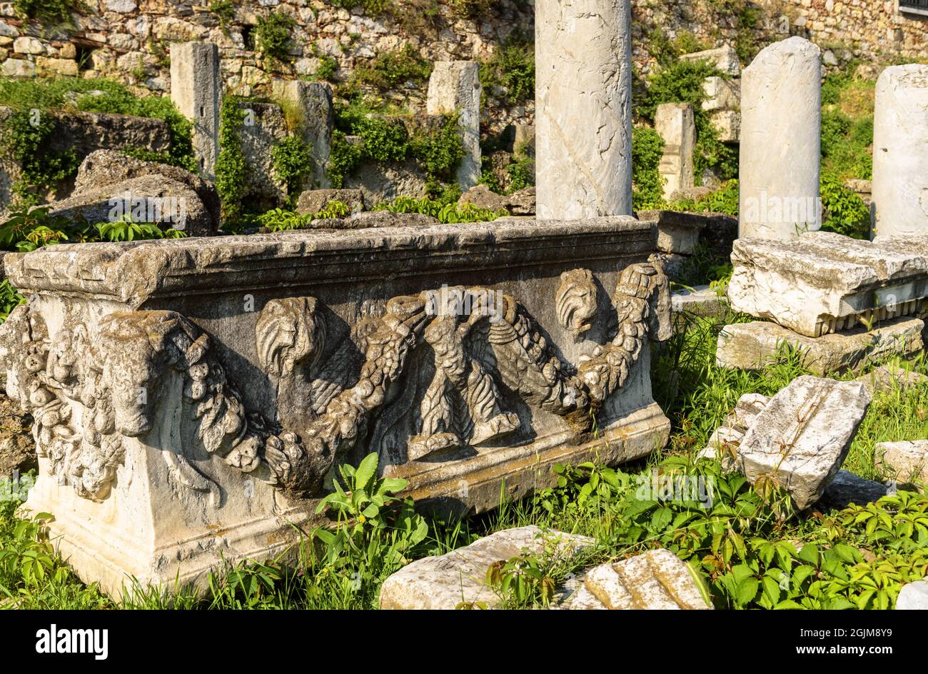 Ancient Greek ruins in Athens, Greece. Scenery of stone with relief ...