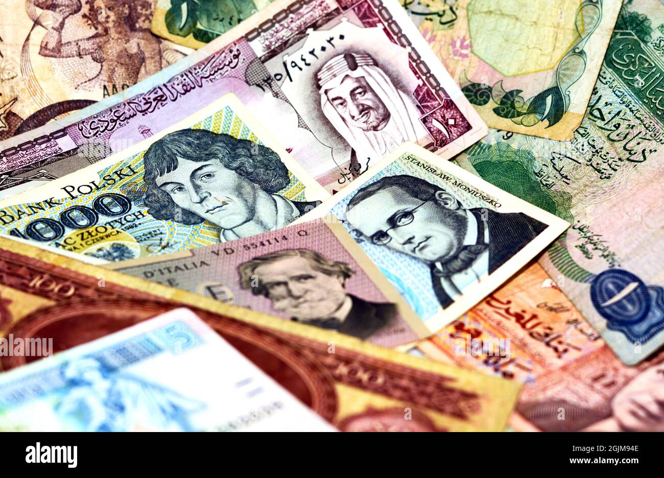 Colorful old World Paper Money background, Banknotes of different ...