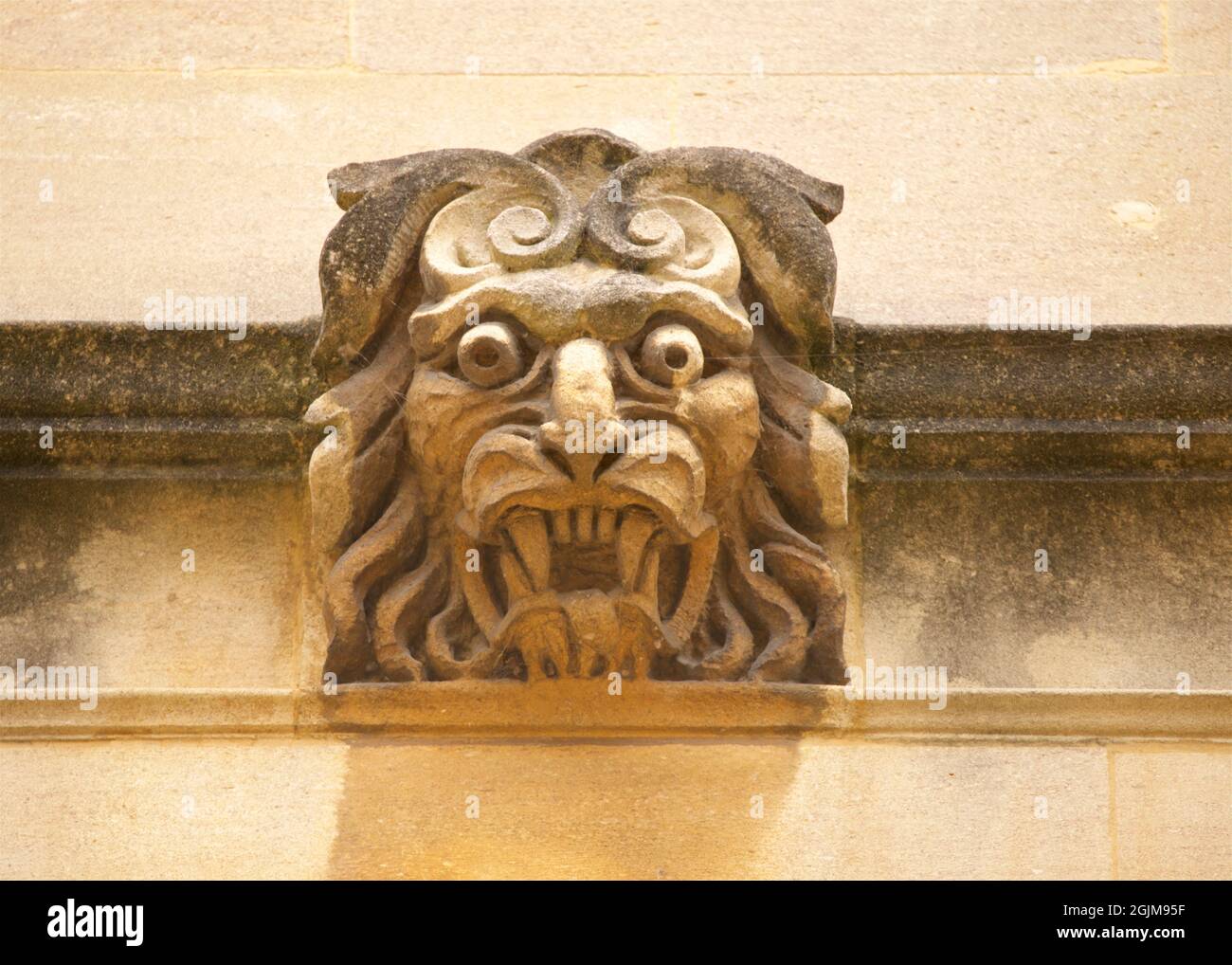 Stone carved decoration. Gargoyle on exterior of the Bodleian Library ...