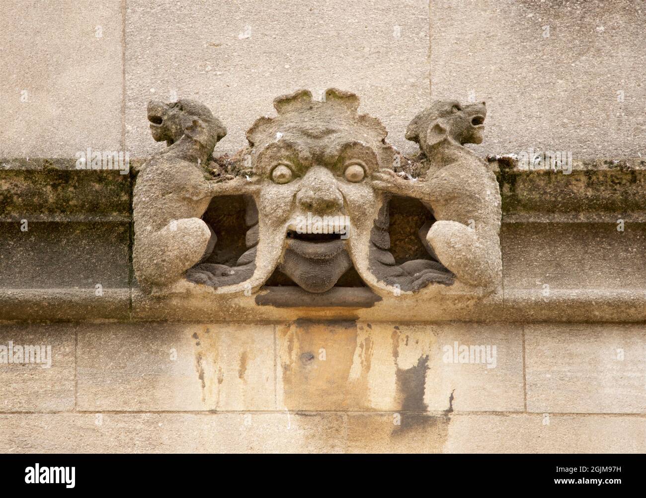 Stone carved decoration. Gargoyle on exterior of the Bodleian Library ...