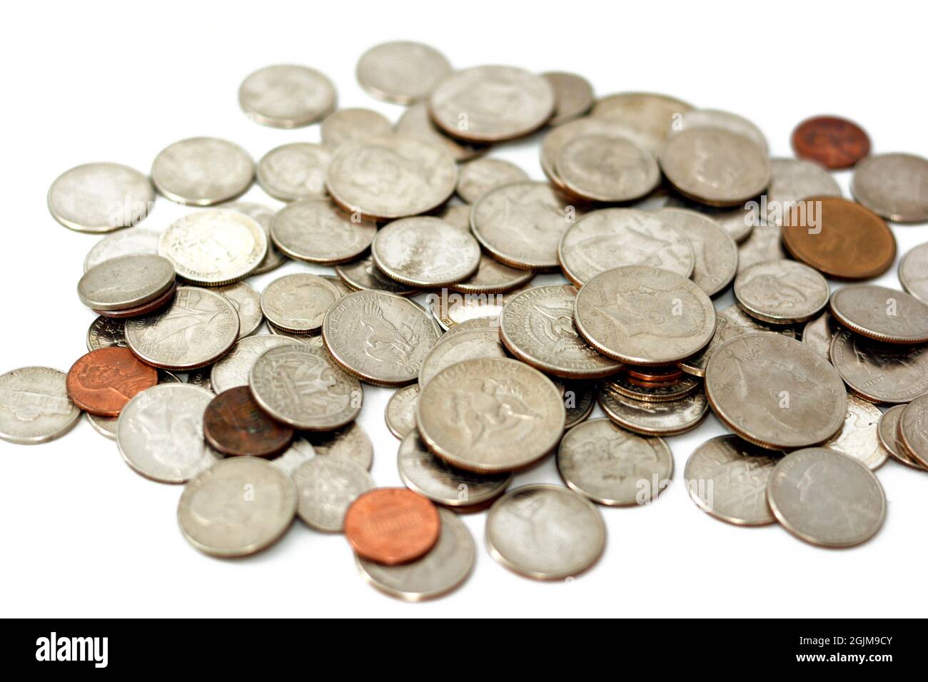 Background of American coins of different values and times, quarter ...