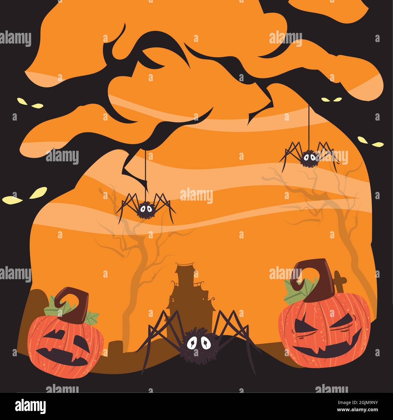 halloween pumpkins and spiders scene Stock Vector Image & Art - Alamy