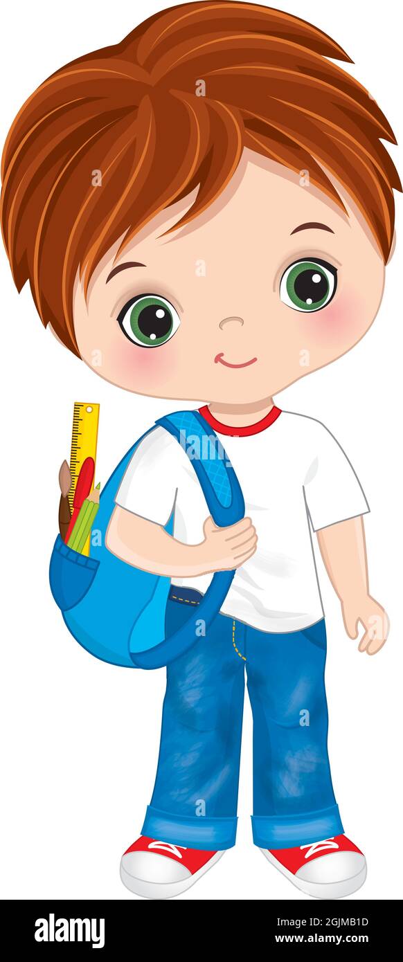 Little Cute School Boy Holding Backpack Stock Vector Image & Art - Alamy
