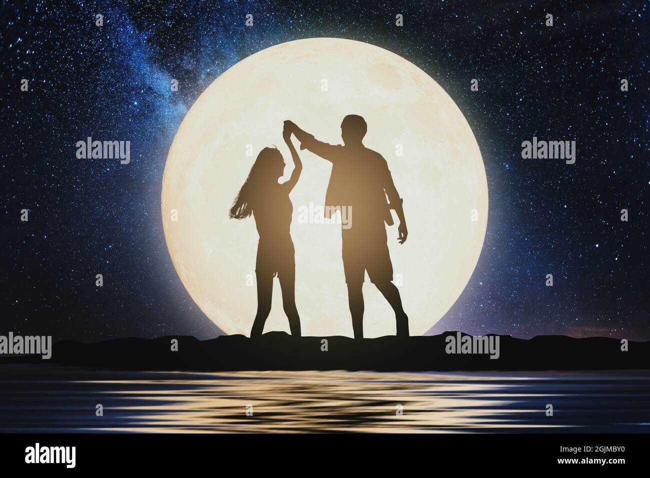 Silhouette Couple Slow Dancing
